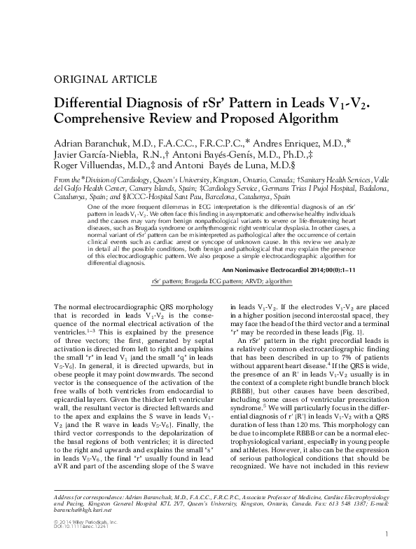(PDF) Differential Diagnosis of rSr’ Pattern in Leads V 1 -V 2 ...