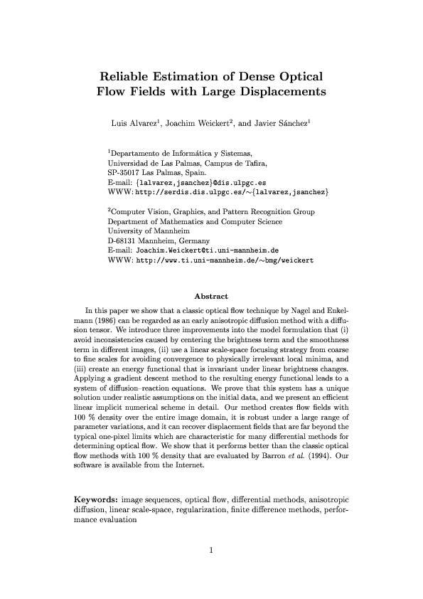 (PDF) Reliable Estimation of Dense Optical Flow Fields with Large Displacements
