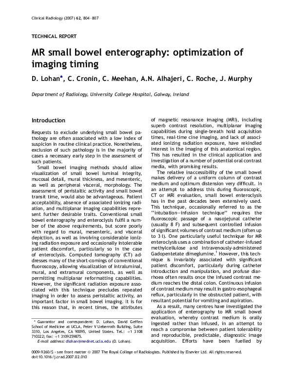 (PDF) MR small bowel enterography: optimization of imaging timing