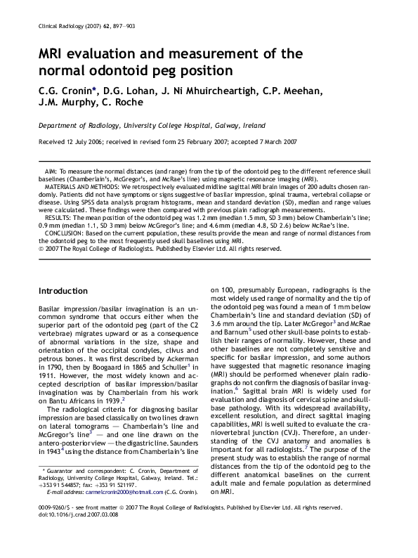 (PDF) MRI evaluation and measurement of the normal odontoid peg position