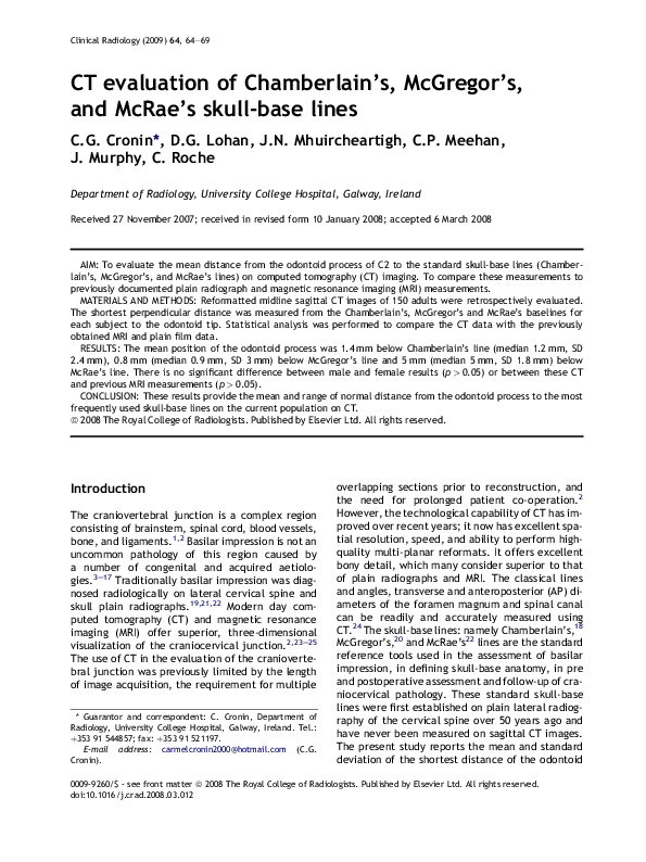 (PDF) CT evaluation of Chamberlain's, McGregor's, and McRae's skull ...