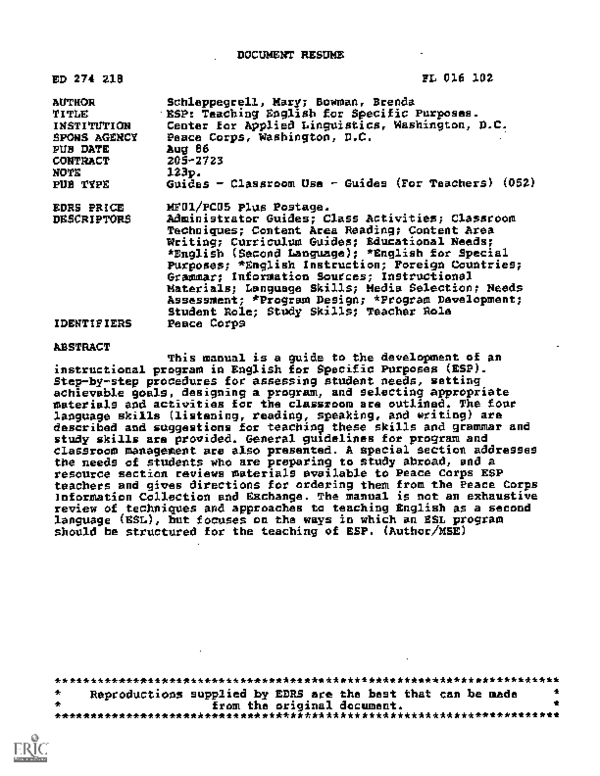 (PDF) ESP: Teaching English for Specific Purposes