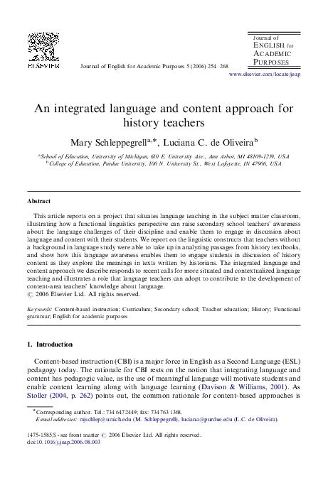 (PDF) An integrated language and content approach for history teachers ...