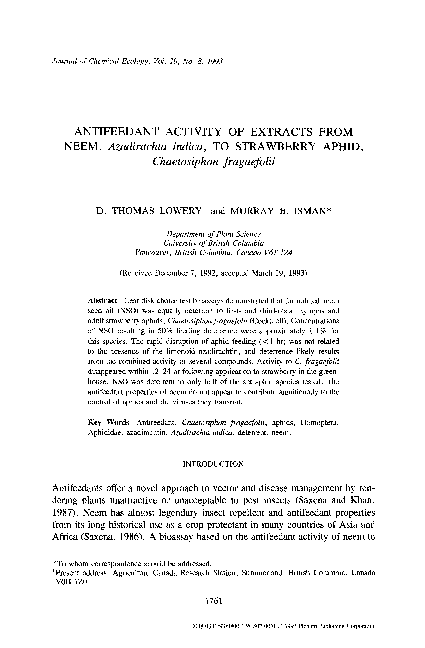 (PDF) Antifeedant activity of extracts from neem, Azadirachta indica ...