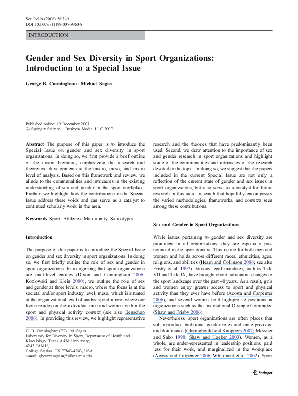 Pdf Gender And Sex Diversity In Sport Organizations Introduction To