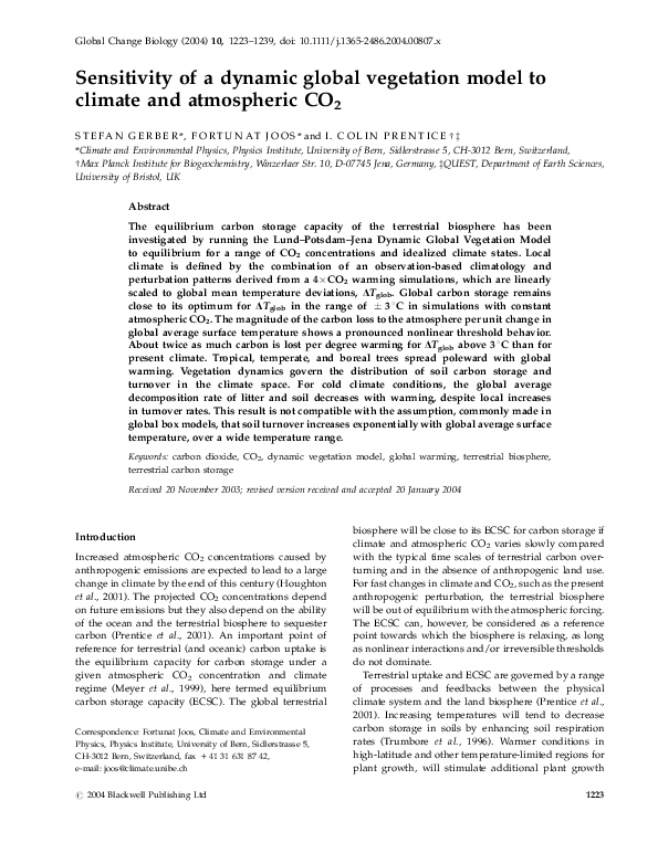 (PDF) Sensitivity of a dynamic global vegetation model to climate and ...