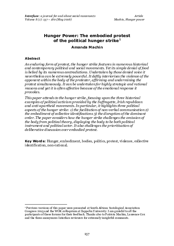 (PDF) Hunger Power: The embodied protest of the political hunger strike ...