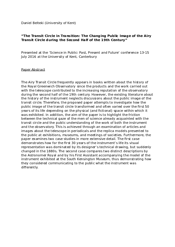 (DOC) " The Transit Circle in Transition: The Changing Public Image of ...