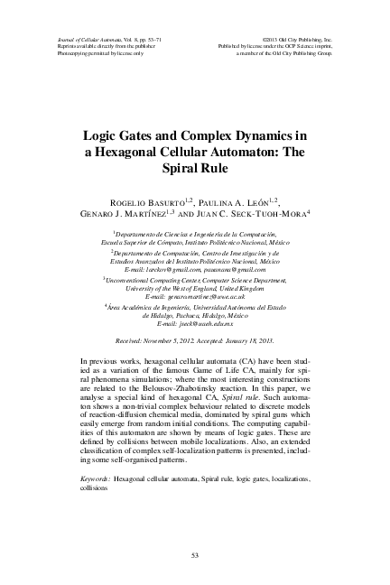 (PDF) Logic gates and complex dynamics in a hexagonal cellular ...
