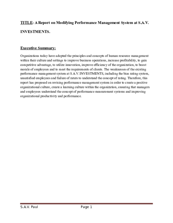 (DOC) TITLE: A Report on Modifying Performance Management System at S.A ...