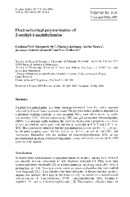 (PDF) Electrochemical polymerization of 2-methyl-1-naphthylamine