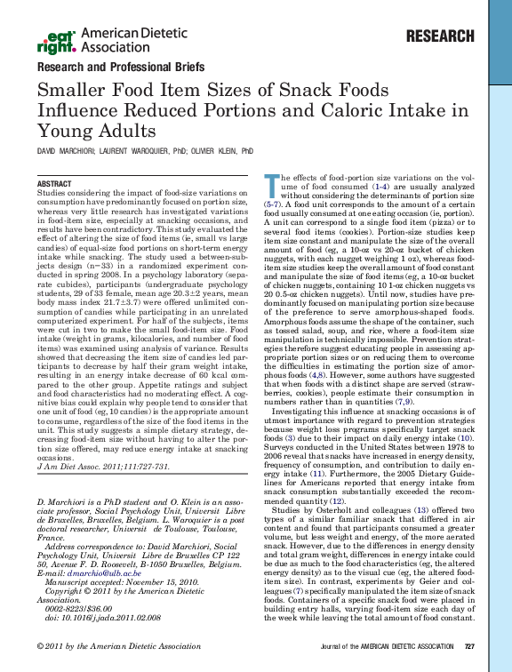 (PDF) Smaller Food Item Sizes of Snack Foods Influence Reduced Portions ...