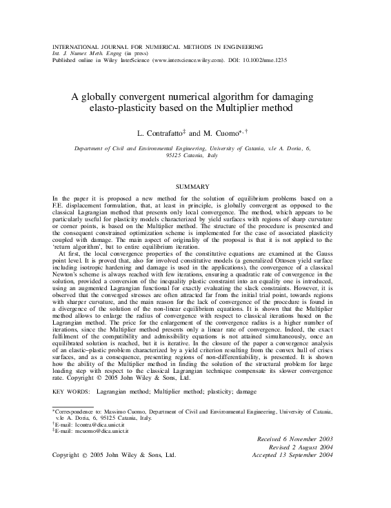 Pdf A Globally Convergent Numerical Algorithm For Damaging Elasto