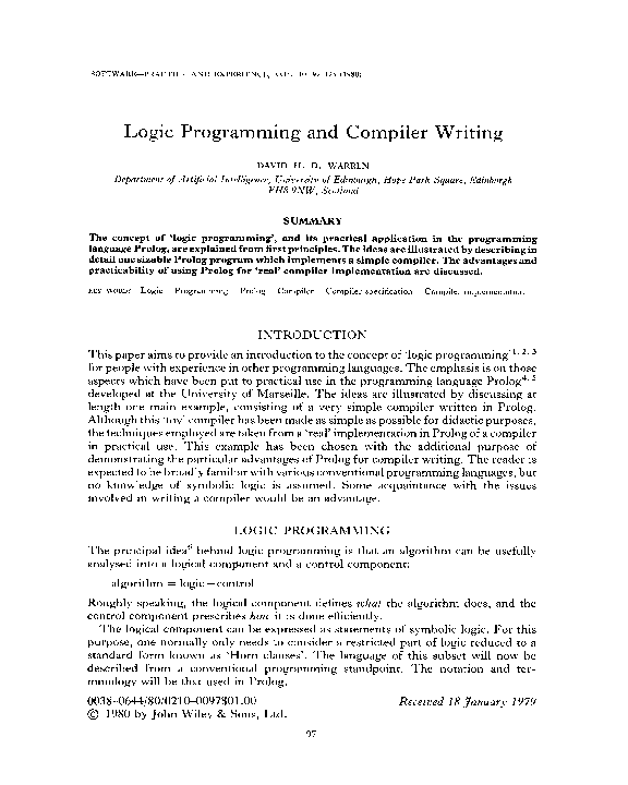 (PDF) Logic programming and compiler writing
