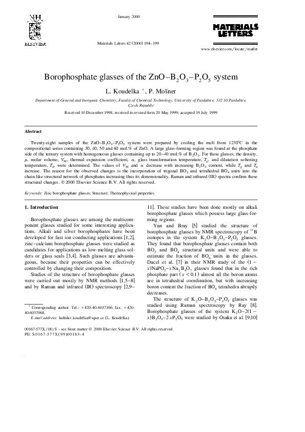 (PDF) Borophosphate glasses of the ZnO–B2O3–P2O5 system