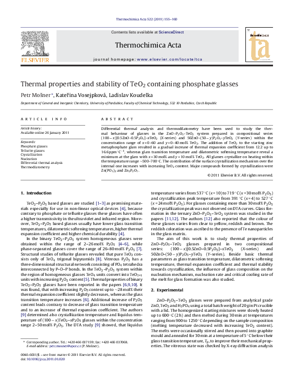 (PDF) Thermal properties and stability of TeO2 containing phosphate glasses