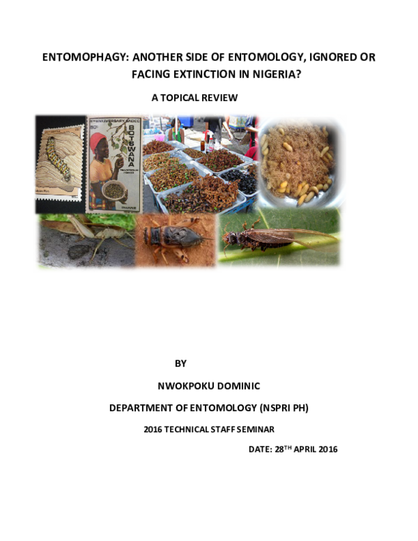 (PDF) ENTOMOPHAGY: ANOTHER SIDE OF ENTOMOLOGY, IGNORED OR FACING ...