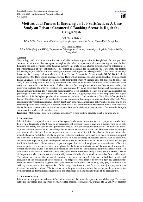 (PDF) Motivational Factors Influencing on Job Satisfaction: A Case ...