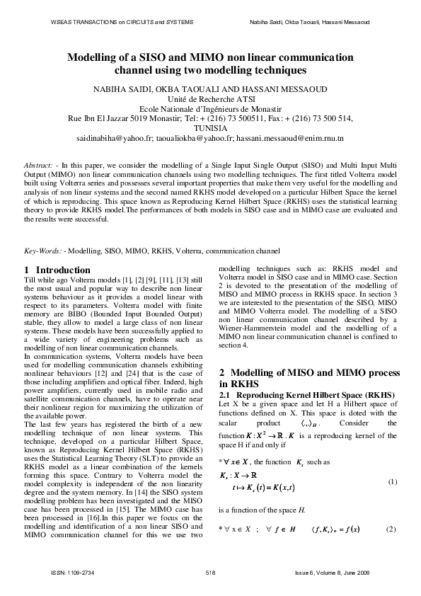(PDF) Modelling of a SISO and MIMO non linear communication channel ...