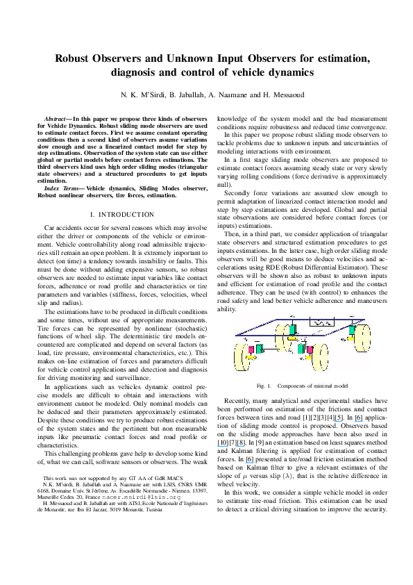 (PDF) Robust Observers and Unknown Input Observers for estimation, diagnosis and control of ...