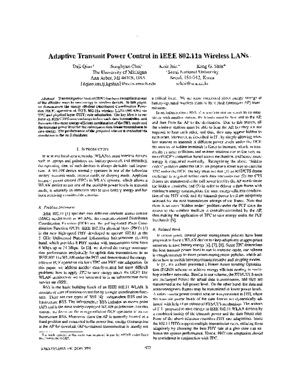 (PDF) Adaptive transmit power control in IEEE 802.11a wireless LANs