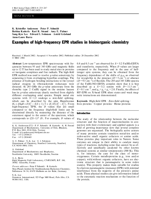 (PDF) Examples of high-frequency EPR studies in bioinorganic chemistry