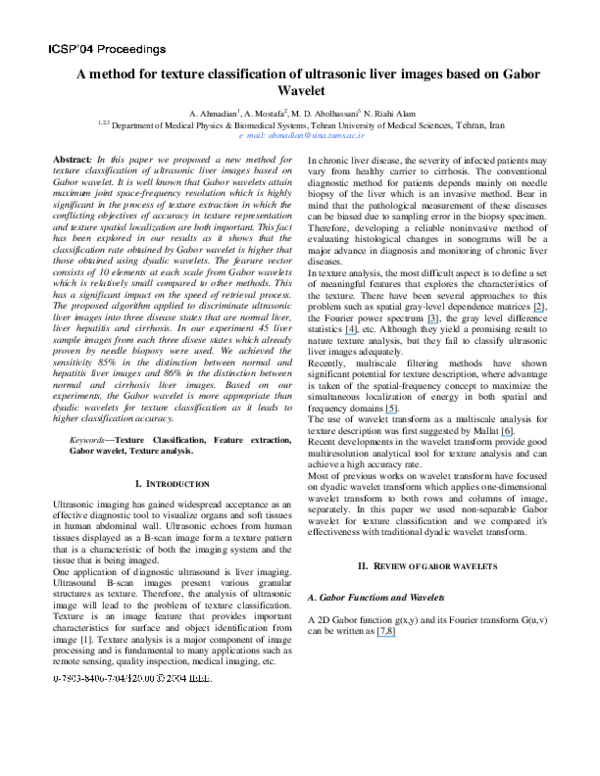 Pdf A Method For Texture Classification Of Ultrasonic Liver Images Based On Gabor Wavelet