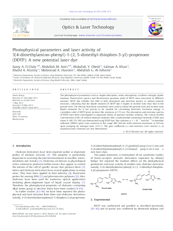 (PDF) Photophysical parameters and laser activity of 3(4-dimethylamino-phenyl)-1-(2, 5-dimethyl ...