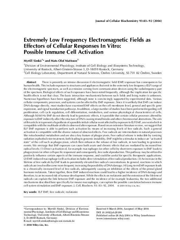 (PDF) Extremely low-frequency electromagnetic fields affect the immune response of monocyte ...