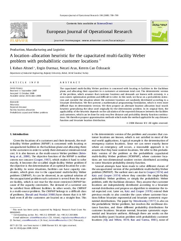 (PDF) A location-allocation heuristic for the capacitated multi-facility Weber problem with ...