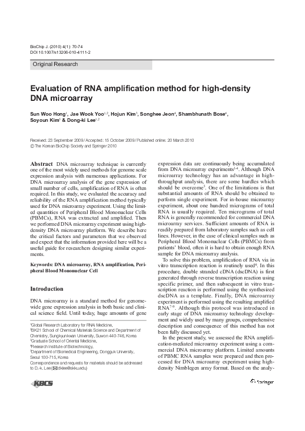 (PDF) Evaluation of RNA amplification method for high-density DNA microarray | Sun woo Hong ...