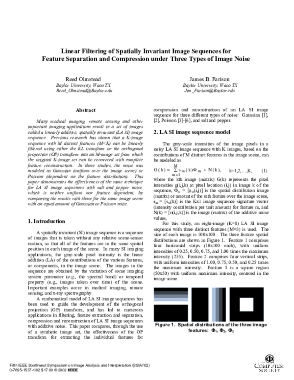 (PDF) Linear Filtering of Spatially Invariant Image Sequences for Feature Separation and ...