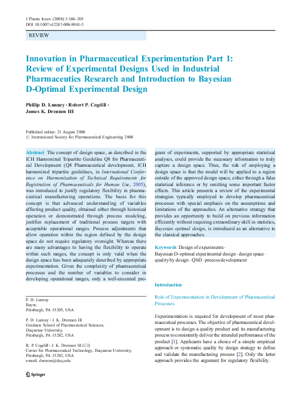 (PDF) Innovation in Pharmaceutical Experimentation Part 1: Review of ...