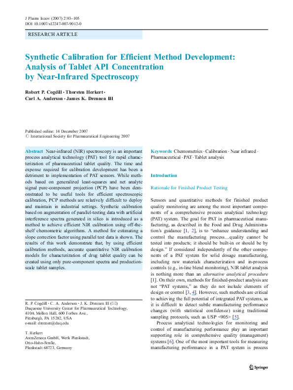 (PDF) Synthetic Calibration for Efficient Method Development: Analysis of Tablet API ...