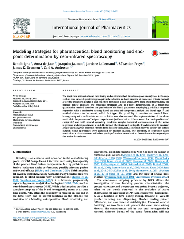(PDF) Modeling strategies for pharmaceutical blend monitoring and end ...