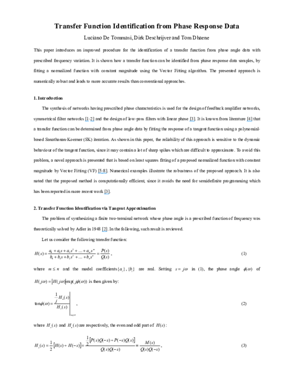 (PDF) Transfer function identification from phase response data
