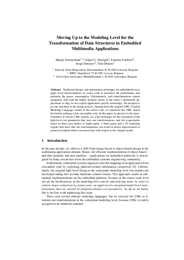 (PDF) Moving up to the modeling level for the transformation of data structures in embedded ...