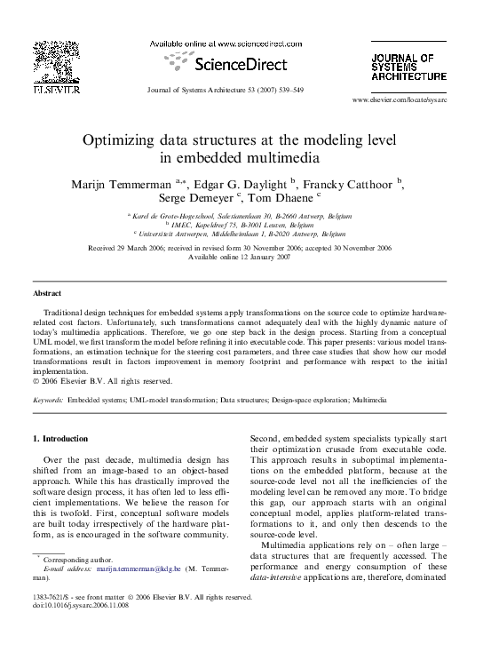 (PDF) Optimizing data structures at the modeling level in embedded multimedia