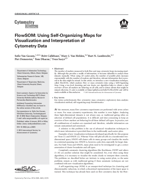 Pdf Flowsom Using Self Organizing Maps For Visualization And Interpretation Of Cytometry Data