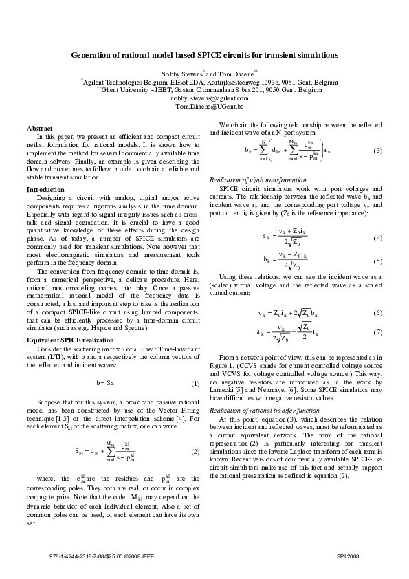 (PDF) Generation of rational model based SPICE circuits for transient ...
