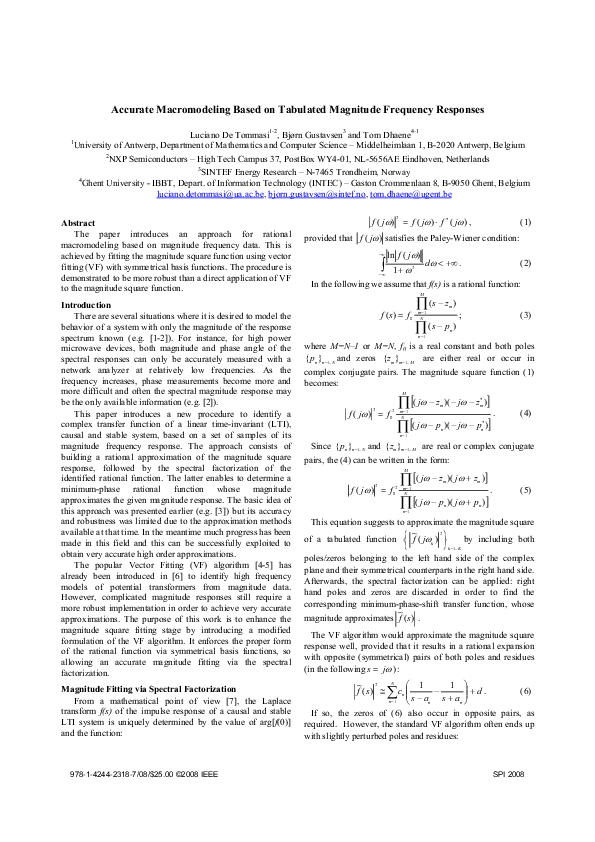(PDF) Accurate Macromodeling Based on Tabulated Magnitude Frequency Responses