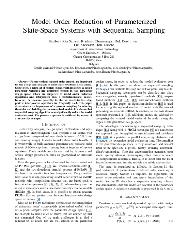 Pdf Model Order Reduction Of Parameterized State Space Systems With Sequential Sampling Tom