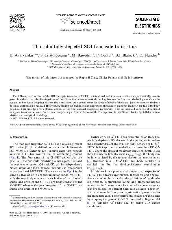 (PDF) Thin film fully-depleted SOI four-gate transistors