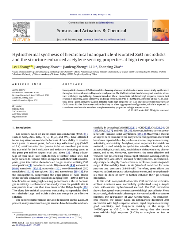 (PDF) Hydrothermal synthesis of hierarchical nanoparticle-decorated ZnO microdisks and the ...