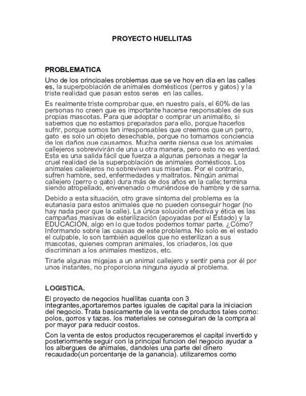 (DOC) PROYECTO HUELLITAS