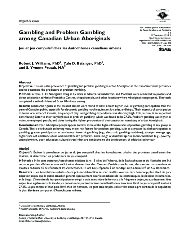 (PDF) "Gambling and Problem Gambling among Canadian Urban Aboriginals"