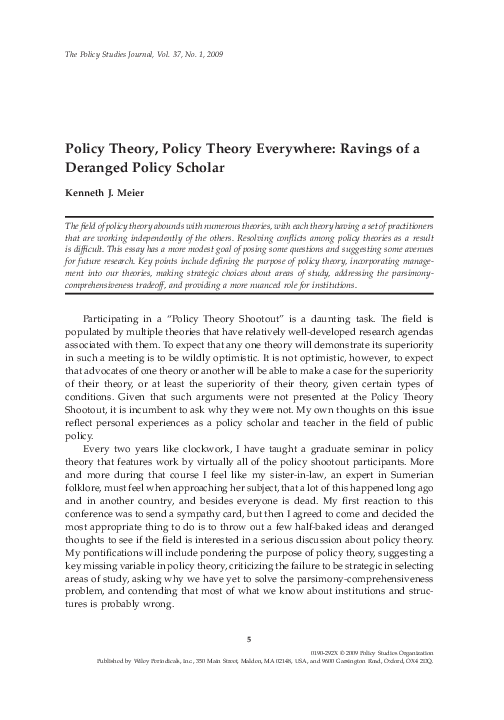 (PDF) Policy Theory, Policy Theory Everywhere: Ravings of a Deranged ...