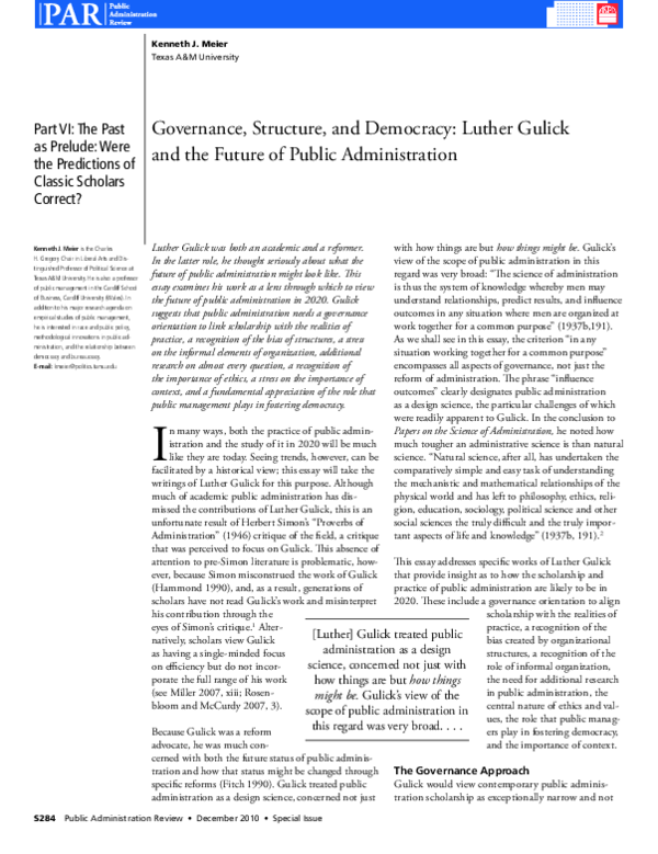 (PDF) Governance, Structure, and Democracy: Luther Gulick and the ...