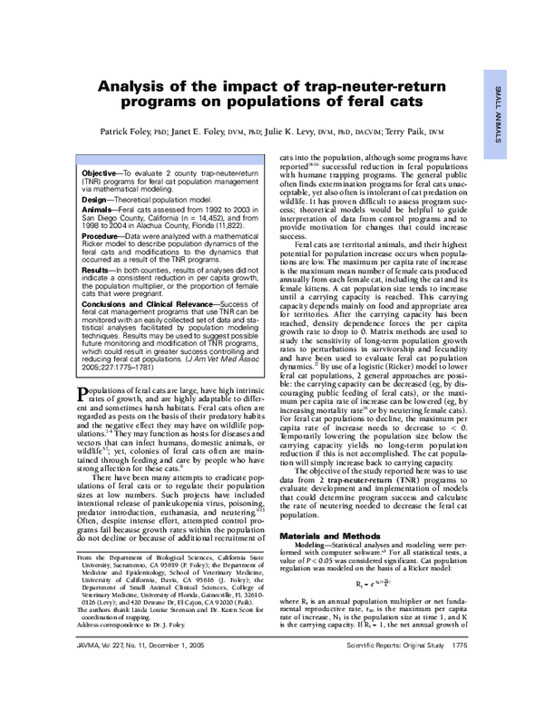 (PDF) Analysis of the impact of trap-neuter-return programs on ...