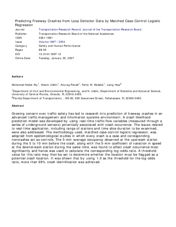 Pdf Predicting Freeway Crashes From Loop Detector Data By Matched